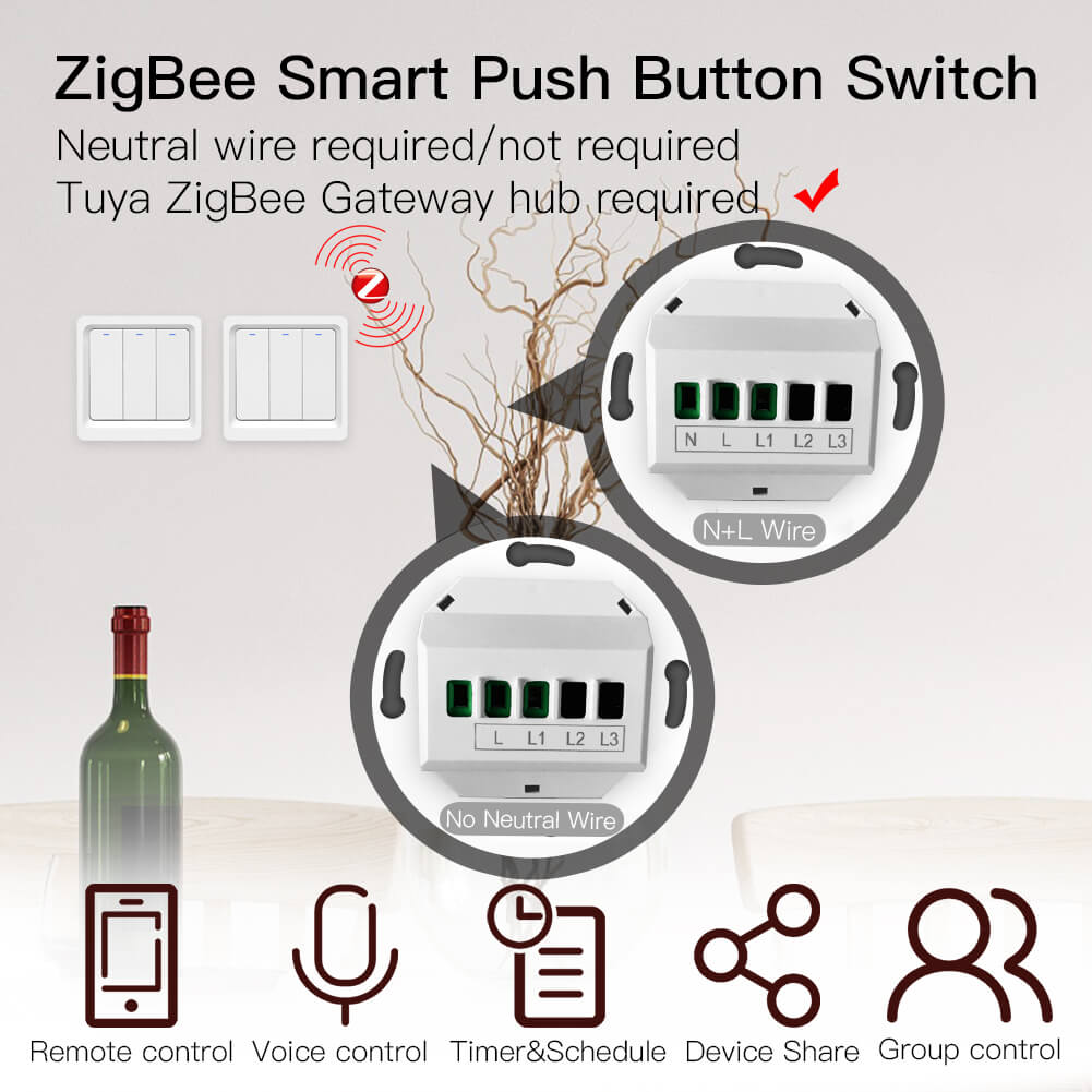 Smart ZigBee Button Switch No N Wire - Mday